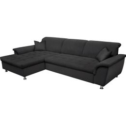 Ecksofa DOMO collection "FRANZI 278x162 cm, L-Form, bequem, belastbar bis 140 kg/Sitz", grau (graphite), Sofas, B/H/T: 278cm x 80cm x 162cm, Flachgewebe, Recamiere links, ohne Kopfteilverstellung, Flachgewebe (100% Polyester);Chenille (100% Polyester), Ecksofa, Flachgewebe, graphite, B:278cm H:80cm T:162cm
