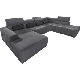 Wohnlandschaft DOMO collection "BRANDON belastbar bis 140 kg/Sitz, 359x228 cm, U-Form", grau (dunkelgrau), Sofas, B/H/T: 359cm x 80cm x 228cm, Luxus-Microfaser, Recamiere links,mit Sitztiefenverstellung, Kunstleder SOFTLUX;Luxus-Microfaser in Antikleder-Optik (100% Polyester);Luxus-Microfaser (100% Polyester), Antiklederoptik, Wohnlandschaft, mit Sitztiefenverstellung, Luxus-Microfaser, dunkelgrau