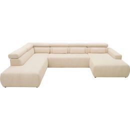 Wohnlandschaft DOMO collection "BRANDON belastbar bis 140 kg/Sitz, 359x228 cm, U-Form", beige (creme), Sofas, B/H/T: 359cm x 80cm x 228cm, Cord, Recamiere rechts, ohne Sitztiefenverstellung, Kunstleder SOFTLUX;Luxus-Microfaser in Antikleder-Optik (100% Polyester);Luxus-Microfaser (100% Polyester), Antiklederoptik, Wohnlandschaft, ohne Sitztiefenverstellung, Cord, creme, B:359cm H:80cm T:228cm