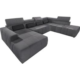 Wohnlandschaft DOMO collection "BRANDON belastbar bis 140 kg/Sitz, 359x228 cm, U-Form", grau (dunkelgrau), Sofas, B/H/T: 359cm x 80cm x 228cm, Luxus-Microfaser, Recamiere links, ohne Sitztiefenverstellung, Kunstleder SOFTLUX;Luxus-Microfaser in Antikleder-Optik (100% Polyester);Luxus-Microfaser (100% Polyester), Antiklederoptik, Wohnlandschaft, ohne Sitztiefenverstellung, Luxus-Microfaser, dunkelg