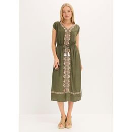 bonprix Boho-Midikleid aus flie&szlig;ender Viskose, gr&uuml;n, Gr.42, Ein luftig-lockeres Must-Have mit Stickerei, aus Viskose