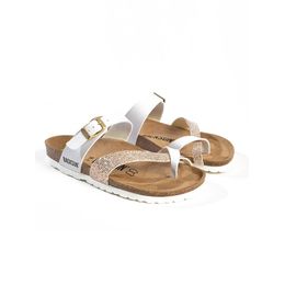 BACKSUN Zehentrenner "Barcelone" in Wei&szlig;/ Gold - 62% | Gr&ouml;&szlig;e 37 | Damen-sandalen