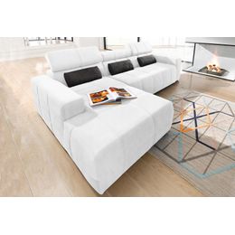 Ecksofa DOMO collection "BRANDON 289x177x80 cm, whlw. mit Sitztiefenverstellung, L-Form", wei&szlig;, B:289cm H:80cm T:175cm, Luxus-Microfaser in Antikleder-Optik (100% Polyester);Luxus-Microfaser (100% Polyester);Kunstleder SOFTLUX, Sofas, Ecksofa, mit Kopfteilverstellung, wahlweise Sitztiefenverstellung, L-Form