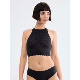 Crop-Top Sloggi "ZERO Feel Bliss", Damen, Gr. M, schwarz, Spitze, Obermaterial: 76% Polyamid, 24% Elasthan, unifarben, eng bauchfrei, hoch geschlossener Ausschnitt, Tops, nahtlos mit Spitzenoptik
