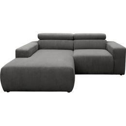 Ecksofa DOMO collection "BRANDON inkl. Kopfteilverstellung, 214x100x80 cm, L-Form", grau, B:214cm H:80cm T:175cm, 100% Polyester, Sofas, Ecksofa, Cord, grau