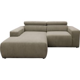 Ecksofa DOMO collection "BRANDON inkl. Kopfteilverstellung, 214x100x80 cm, L-Form", braun (schlamm), B:214cm H:80cm T:175cm, 100% Polyester, Sofas, Ecksofa, Cord, schlamm