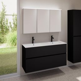 evineo ineo5 evo Unterschrank B: 120 cm mit 2 Ausz&uuml;gen, Slim-Doppelwaschtisch wei&szlig;, mit ineo Spiegelschrank,, BE0837WH+BE0959BM+BEA004MI,