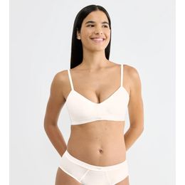 Schalen-BH Sloggi "EVER Ease", Damen, Gr. S, N-Gr, wei&szlig; (silk wei&szlig;), Single Jersey, Obermaterial: 50% Baumwolle, 39% Polyester, 11% Elasthan, unifarben, BHs Schalen-BH, temperaturausgleichend, V-Ausschnitt, weich, Baumwollmischung