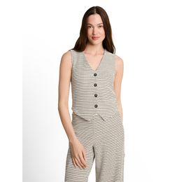Kurzweste Tom Tailor Denim, Damen, Gr. L, wei&szlig; schwarz knit stripe, Web, Obermaterial: 60% Baumwolle, 40% Polyester, gestreift, regular fit normal, V-Ausschnitt, Westen, mit Streifen-Muster und V-Ausschnitt