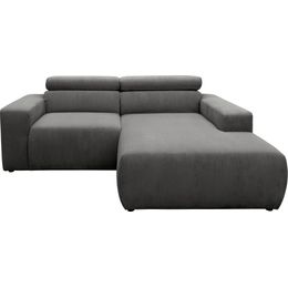 Ecksofa DOMO collection "BRANDON inkl. Kopfteilverstellung, 214x100x80 cm, L-Form", grau, B:214cm H:80cm T:175cm, 100% Polyester, Sofas, Ecksofa, Cord, grau