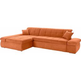 Ecksofa DOMO collection "NMORIC XXL, 300x172x80cm, L-Form", orange (terrakotta), B:300cm H:80cm T:172cm, Chenille (85% Polyester, 15% Acryl);Luxus-Microfaser (100% Polyester);Struktur ( 100% Polyester);Microfaser PRIMABELLE (100% Polyester), Sofas, Ecksofa, wahlweise mit Bettfunktion und Armlehnverstellung