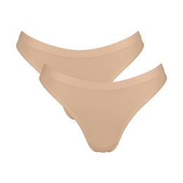 Tanga Sloggi "GO Sense", Damen, Gr. M, beige (peanut butter), Single Jersey, Obermaterial: 88% Modal, 12% Elasthan, figurbetont, Unterhosen Tanga, Modalmix, nahtlos, flacher Saum, elastisch, weich