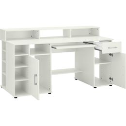 Schreibtisch VOGL M&Ouml;BELFABRIK "Timra mit Monitoraufsatz, Tastaturauszug & Towerfach", wei&szlig; (wei&szlig;, wei&szlig;, wei&szlig;), B:154cm H:88cm T:60cm, Tische, Schreibtisch, Breite 154 oder 178 cm, Made in Germany