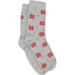 w&auml;schepur Damen Socken im Weihnachtsdessin grau-meliert, Gr&ouml;&szlig;e 35-38