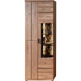 Vitrine Wohnconcept "Donna Vitrine, 75x207x42 (BxHxT)", wildeiche bianco, anthrazit, B:75cm H:207cm T:42cm, ABS-Kunststoff, Aluminium, Glas, Holzwerkstoff, Massivholz, Metall, Schr&auml;nke, Vitrine, Beleuchtung bestellbar, 3 t&uuml;rig, Echtkork Absetzung, L/R verwendbar