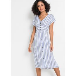 Midikleid bonprix, Damen, Gr. 50, N-Gr, hellblau, wei&szlig; gestreift, Obermaterial: 100% Viskose, ausgestellt, Kleider Midikleid, f&uuml;r warme Tage, aus Viskose, ausgestellte Passform
