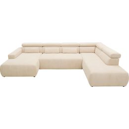 Wohnlandschaft DOMO collection "BRANDON belastbar bis 140 kg/Sitz, 359x228 cm, U-Form", beige (creme), Sofas, B/H/T: 359cm x 80cm x 228cm, Cord, Recamiere links,mit Sitztiefenverstellung, Kunstleder SOFTLUX;Luxus-Microfaser in Antikleder-Optik (100% Polyester);Luxus-Microfaser (100% Polyester), Antiklederoptik, Wohnlandschaft, mit Sitztiefenverstellung, Cord, creme, B:359cm H:80cm T:228cm