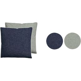 Kissenbezug Biberna Gr. 2, blau (marine, grau), B:40cm L:40cm, Baumwolle, 100% Baumwolle, Kissenbez&uuml;ge, Kissenbezug