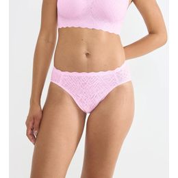Slip Sloggi "ZERO Feel Bliss High leg", Damen, Gr. L, rosa (floral pink), Spitze, Obermaterial: 76% Polyamid, 24% Elasthan, figurbetont, Unterhosen Slip, unsichtbar mit Spitzenoptik