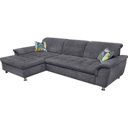 Ecksofa DOMO collection "FRANZI 278x162 cm, L-Form, bequem, belastbar bis 140 kg/Sitz", grau (dunkelgrau), Sofas, B/H/T: 278cm x 80cm x 162cm, Chenille, Recamiere links, ohne Kopfteilverstellung, Flachgewebe (100% Polyester);Chenille (100% Polyester), Ecksofa, Chenille, dunkelgrau, B:278cm H:80cm T:162cm