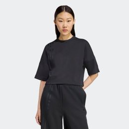 T-Shirt adidas originals "OFF PLACED 3-STRIPES", Damen, Gr. XL, schwarz, Obermaterial: 53% Baumwolle, 47% Polyester, Rundhals, Shirts T-Shirt, sportlicher Schnitt, lockere Passform, versetzte 3-Streifen