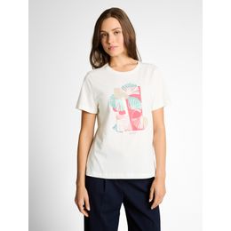 T-Shirt Tom Tailor, Damen, Gr. L, whisper wei&szlig;, Single Jersey, Obermaterial: 100% Baumwolle, bedruckt, regular fit normal, Rundhals, gerader Abschluss, Shirts T-Shirt, mit Print