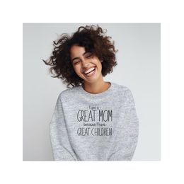 WOOOP Sweatshirt "I am a great Mom because I have great children" in Grau - 58% | Gr&ouml;&szlig;e M | Damen-sweatshirts-jacken
