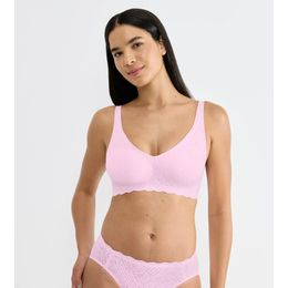 B&uuml;gelloser BH Sloggi "ZERO Feel Bliss Soft bra", Damen, Gr. L, N-Gr, rosa (floral pink), Spitze, Obermaterial: 76% Polyamid, 24% Elasthan, BHs, unsichtbar mit Spitzenoptik