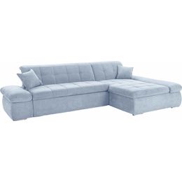 Ecksofa DOMO collection "NMORIC XXL, 300x172x80cm, L-Form", blau (pastelblau), B:300cm H:80cm T:172cm, Chenille (85% Polyester, 15% Acryl);Luxus-Microfaser (100% Polyester);Struktur ( 100% Polyester);Microfaser PRIMABELLE (100% Polyester), Sofas, Ecksofa, wahlweise mit Bettfunktion und Armlehnverstellung