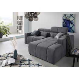 Ecksofa DOMO collection "BRANDON inkl. Kopfteilverstellung, 214x100x80 cm, L-Form", grau, B:214cm H:80cm T:175cm, 92% Polyester 8% Nylon, Sofas, Ecksofa, Mit Kopfteilverstellung, auch in Leder und Cord, L-Form