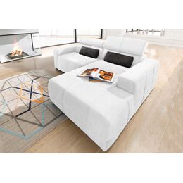Ecksofa DOMO collection "BRANDON inkl. Kopfteilverstellung, 214x100x80 cm, L-Form", wei&szlig;, B:214cm H:80cm T:175cm, Sofas, Ecksofa, Mit Kopfteilverstellung, auch in Leder und Cord, L-Form