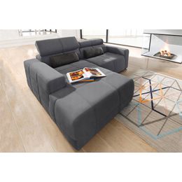 Ecksofa DOMO collection "BRANDON inkl. Kopfteilverstellung, 214x100x80 cm, L-Form", grau (dunkelgrau), B:214cm H:80cm T:175cm, Sofas, Ecksofa, Mit Kopfteilverstellung, auch in Leder und Cord, L-Form