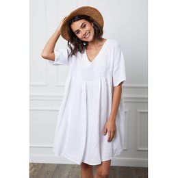 Fleur de Lin Leinen-Kleid "Etsy" in Wei&szlig; - 86% | Gr&ouml;&szlig;e S | Damen-kleider