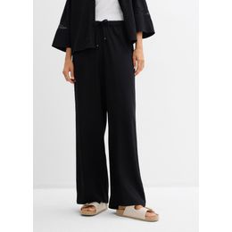 bonprix Lockere Hose aus flie&szlig;ender Viskose, schwarz, Gr.48, Mit Bindeband an der Taille und mit Spitzeneinsatz, aus Viskose