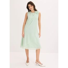 bonprix Cocktailkleid mit Blumen-Applikation, gr&uuml;n, Gr.42, Bezauberndes Midikleid aus feinem Chiffon in Wickel-Optik mit Blumen-Applikation