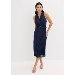 bonprix Midikleid in Wickel-Optik mit Plissee-Einsatz, blau, Gr.50, Modern und feminin: Midikleid in Wickel-Optik mit Plissee-Einsatz