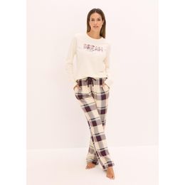 bonprix Pyjama mit weicher Webhose und Geschenktasche, beige, Gr.56/58 (3XL), Pyjama mit sch&ouml;nem Druck auf dem Shirt und einer weichen gewebten Hose mit Eingriffstaschen, aus Oberteil: 100% Baumwolle,Unterteil: Flanell