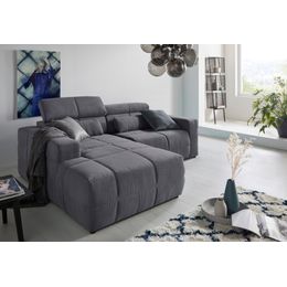 Ecksofa DOMO collection "BRANDON inkl. Kopfteilverstellung, 214x100x80 cm, L-Form", grau, B:214cm H:80cm T:175cm, 92% Polyester 8% Nylon, Sofas, Ecksofa, Mit Kopfteilverstellung, auch in Leder und Cord, L-Form