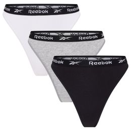 Slip Reebok "LOTTY", Damen, Gr. M (38), schwarz-wei&szlig; (schwarz, wei&szlig;, grau marl), Obermaterial: 95% Baumwolle, 5% Elasthan, bedruckt, unifarben, eng, Unterhosen Slip, eng, basic, bequem, atmungsaktiv, mit Logo, breiter Bund, Baumwollmix