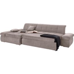 Ecksofa DOMO collection "NMORIC XXL, 300x172x80cm, L-Form", grau (taupe), B:300cm H:80cm T:172cm, Chenille (85% Polyester, 15% Acryl);Luxus-Microfaser (100% Polyester);Struktur ( 100% Polyester);Microfaser PRIMABELLE (100% Polyester), Sofas, Ecksofa, wahlweise mit Bettfunktion und Armlehnverstellung