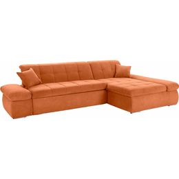 Ecksofa DOMO collection "NMORIC XXL, 300x172x80cm, L-Form", orange (terrakotta), B:300cm H:80cm T:172cm, Chenille (85% Polyester, 15% Acryl);Luxus-Microfaser (100% Polyester);Struktur ( 100% Polyester);Microfaser PRIMABELLE (100% Polyester), Sofas, Ecksofa, wahlweise mit Bettfunktion und Armlehnverstellung