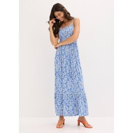 bonprix Tr&auml;gerkleid aus Viskose-Mix, blau, Gr.48/50 (XL), Modernes Kleid mit Smok, aus Viskose