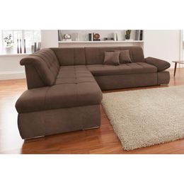 Ecksofa DOMO collection "NMORIC inkl. Zierkissen 273x216x80 cm L-Form", braun, B:273cm H:80cm T:216cm, Chenille (85% Polyester, 15% Acryl);Luxus-Microfaser (100% Polyester);Struktur ( 100% Polyester);Microfaser PRIMABELLE (100% Polyester), Sofas, Ecksofa, Ottomanen-Abschluss, wahlweise mit Bettfunktion und Armlehnverstellung