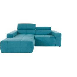 Ecksofa DOMO collection "BRANDON inkl. Kopfteilverstellung, 214x100x80 cm, L-Form", blau (t&uuml;rkis), B:214cm H:80cm T:175cm, 92% Polyester 8% Nylon, Sofas, Ecksofa, Mit Kopfteilverstellung, auch in Leder und Cord, L-Form