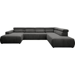 Wohnlandschaft DOMO collection "BRANDON belastbar bis 140 kg/Sitz, 359x228 cm, U-Form", grau, Sofas, B/H/T: 359cm x 80cm x 228cm, Cord, Recamiere links,mit Sitztiefenverstellung, Kunstleder SOFTLUX;Luxus-Microfaser in Antikleder-Optik (100% Polyester);Luxus-Microfaser (100% Polyester), Antiklederoptik, Wohnlandschaft, mit Sitztiefenverstellung, Cord, grau, B:359cm H:80cm T:228cm
