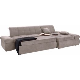 Ecksofa DOMO collection "NMORIC XXL, 300x172x80cm, L-Form", grau (taupe), B:300cm H:80cm T:172cm, Chenille (85% Polyester, 15% Acryl);Luxus-Microfaser (100% Polyester);Struktur ( 100% Polyester);Microfaser PRIMABELLE (100% Polyester), Sofas, Ecksofa, wahlweise mit Bettfunktion und Armlehnverstellung