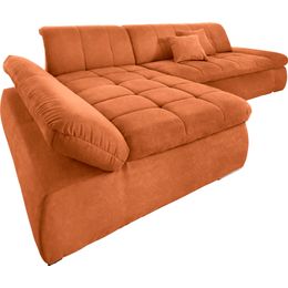 Ecksofa DOMO collection "NMORIC XXL, 300x172x80cm, L-Form", orange (terrakotta), B:300cm H:80cm T:172cm, Chenille (85% Polyester, 15% Acryl);Luxus-Microfaser (100% Polyester);Struktur ( 100% Polyester);Microfaser PRIMABELLE (100% Polyester), Sofas, Ecksofa, wahlweise mit Bettfunktion und Armlehnverstellung