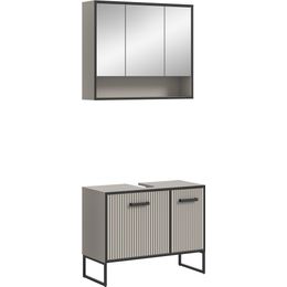 Badezimmer-Set Welltime "LOCRI, 2-tlg. Badkombination, Breite 80 cm, Rillenoptik, Metallkufen", beige (kaschmir, schwarz), Holzwerkstoff, Kastenm&ouml;bel-Sets, Bad-Kombination, Bad-M&ouml;bel, Badezimmer, Kombination, Kombi