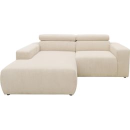 Ecksofa DOMO collection "BRANDON inkl. Kopfteilverstellung, 214x100x80 cm, L-Form", beige (creme), B:214cm H:80cm T:175cm, 100% Polyester, Sofas, Ecksofa, Cord, creme