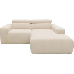 Ecksofa DOMO collection "BRANDON inkl. Kopfteilverstellung, 214x100x80 cm, L-Form", beige (creme), B:214cm H:80cm T:175cm, 100% Polyester, Sofas, Ecksofa, Cord, creme